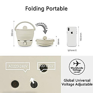 Drizzle Foldable Electric Hot Pot Cooker Travel Pot - Dual Voltage 100V-240V Cooking - Food Grade Silicone Cookerware Boiling Water Steamer - Camping Office Hotel Noodle Porridge Soup