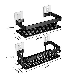 Shower Caddy, Black Shower Caddy with 2 Hooks and 1 Towel Bar, Adhesive Shower Caddy Aluminum Bathroom Wall Shelf, No Drilling Shower Organizer for Bathroom Toilet, Kitchen-2 Pack (Matte Black)