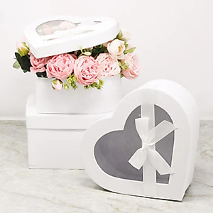 BBJ WRAPS Heart Shaped Boxes for Flowers Packaging with Transparent Window Lids Luxury Gift Box for Floral Arrangement, Set of 3(S/M/L) (White)