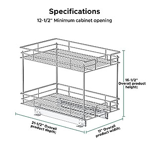 LOVMOR Pull Out Cabinet Organizer and Storage (11" W x 21" D) 2-Tier Pull Out Shelf Storage for Kitchen Base Cabinet Silver