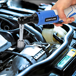 Worture Cordless Electric Ratchet Wrench, 40N.m 12V Power Ratchet Tool Kit with 2 * 2000mAh Lithium-ion Batteries, 1 * Fast Charger, 7 * Sockets, 1 * 1/4 Inch Adaptor, 1 * Extension Bar