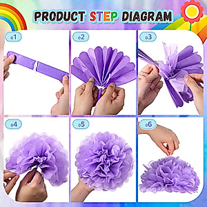 Estune 48 Pcs Tissue Paper Pom Poms 14''/ 12''/ 10''/ 8''/ 6'' Tissue Paper Flowers Decorations for Wedding Birthday Bridal Shower Baby Shower Decor (Rainbow)