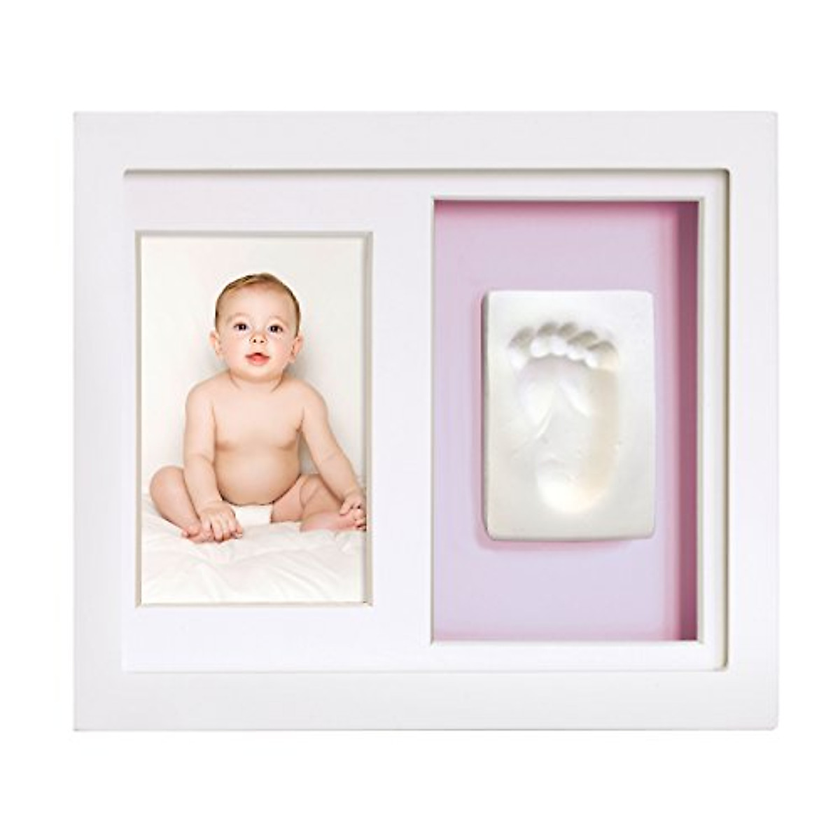 Tiny Ideas Baby's Footprint or Handprints Kit DIY Picture Frame Keepsake, Newborn Nursery Decor, Blue or Pink Reversible Mat, Baby Boy Gift Or Baby Girl Gift, White