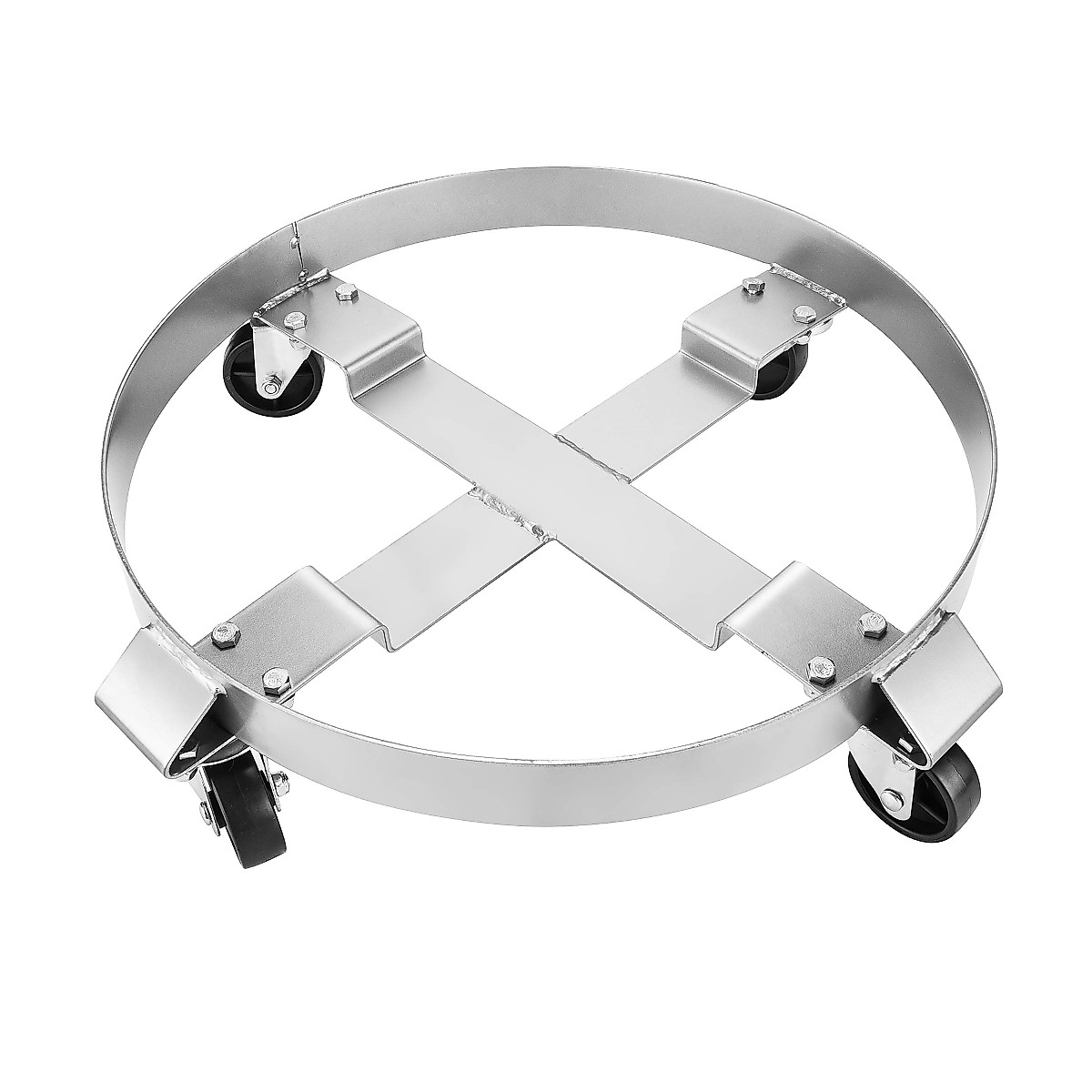 PENTAGON TOOLS 30-Gallon Drum and Garbage Can Dolly – Heavy-Duty Metal Dolly with Cross Braces and Caster Wheels – 1,000-Pound Capacity (Silver)