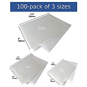 Jasel 100-pack Thermal Laminating Pouches Bundle Pack, 5 Mil Thickness, Assorted Hot Laminator Sheets Clear Pockets, Variety of Sizes for Letter Size 8.5x11 inch, Photo Sizes 5x7 inch and 4x6 inch
