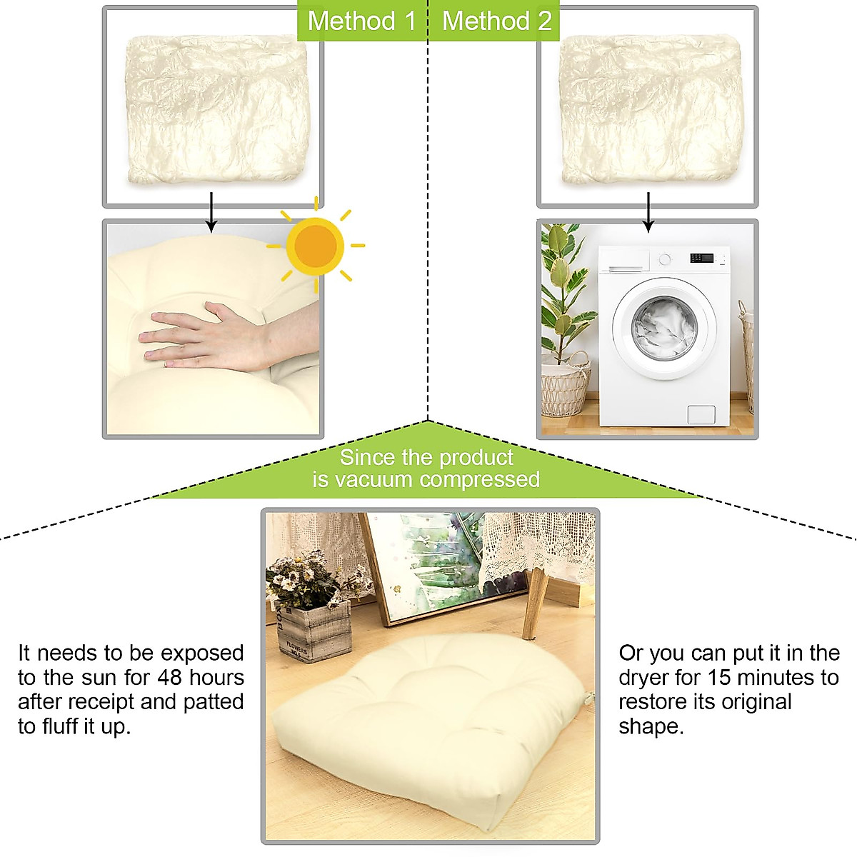 Indoor/Outdoor Chairpad with Ties, Patio Furniture Chair Cushions, Outdoor Rocking Chair Cushions, Outdoor Seat Cushions (Beige, 19 * 19)