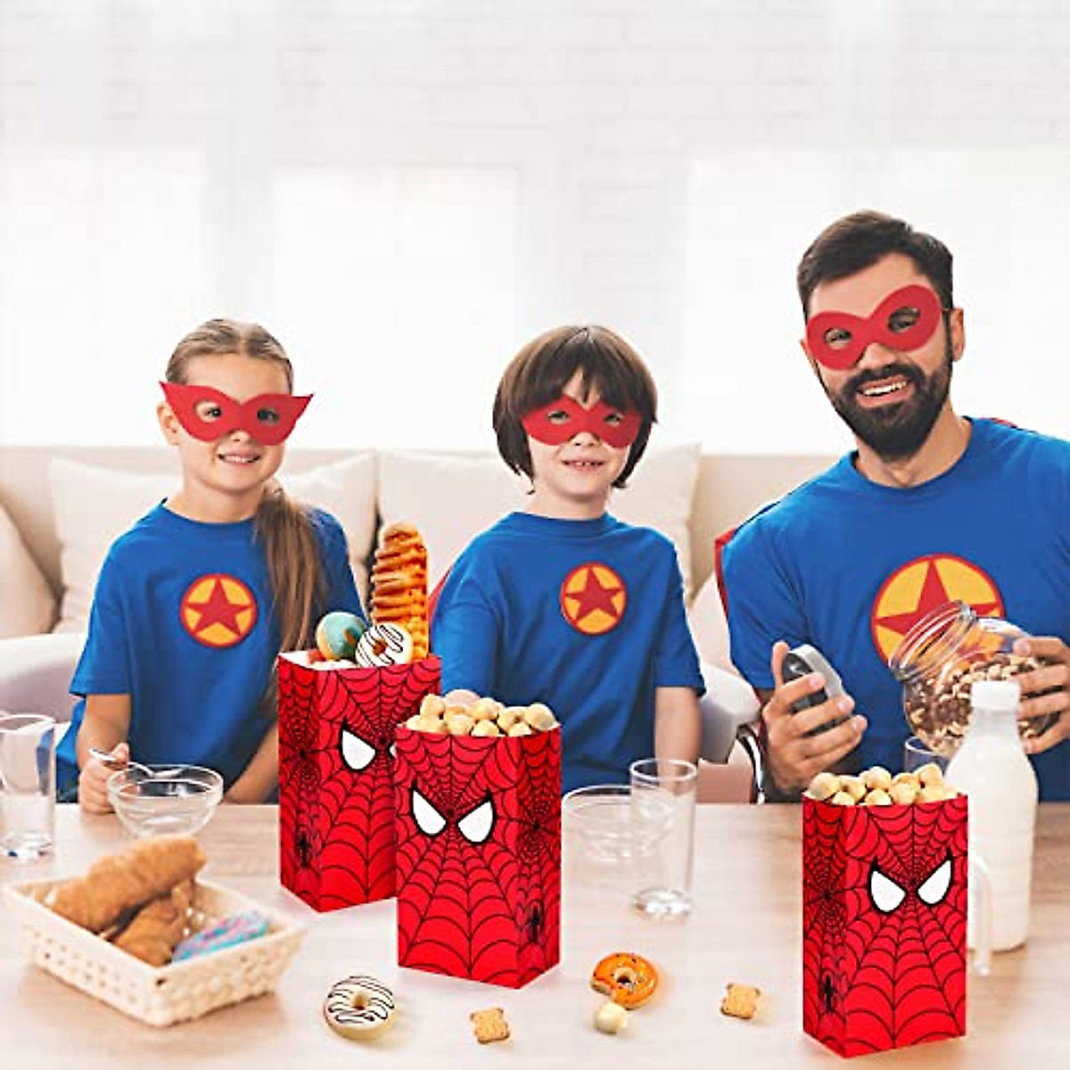 30 Pieces Spider Party Treat Bags Spider Theme Birthday Party Hero Web Printed Kraft Paper Goodie Bags Candy Bags for Theme Birthday Party Decorations and Supplies