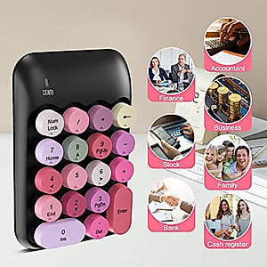 PINKCAT Wireless Number Pad, Cute 18 Keys Numeric Keypad with 2.4G Mini USB Receiver, Portable Silent Number Numpad Financial Accounting for Laptop, PC, Notebook, Desktop, Surface - Black Mix