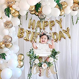 136PCS Gold and White Baby Shower Balloons, White Balloons Different Sizes with Leaves 12PCS, White Balloon Garland Arch KIt Baby Shower Wedding Birthday Graduation Anniversary Bachelorette Party Decorations for Boy Girl