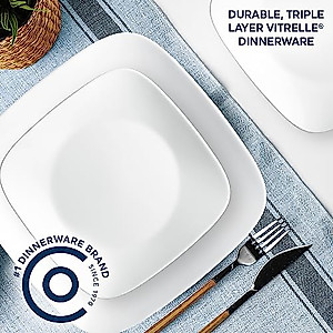 Corelle Vitrelle 6-Piece Salad Plates Set, Triple Layer Glass and Chip Resistant, Lightweight Square 9-Inch Plates, White