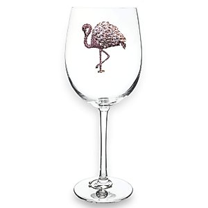 THE QUEENS' JEWELS – Flamingo Stemmed Wine Glass, 21 oz. – Eye-Catching Sparkling Jewels – Hand-Decorated Glassware – Not Painted – Dazzling and Unique