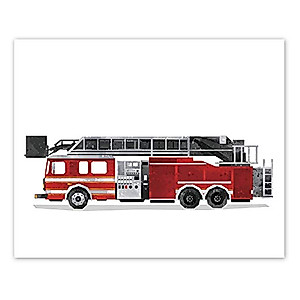 Fire Truck Decor - Set of 6 Prints // Firetruck Nursery Posters // Fire Engine Birthday Party Decoration // Transportation Wall Art for Boy Toddler Bedroom Picture // Ambulance // Rescue (8x10, Set 6)