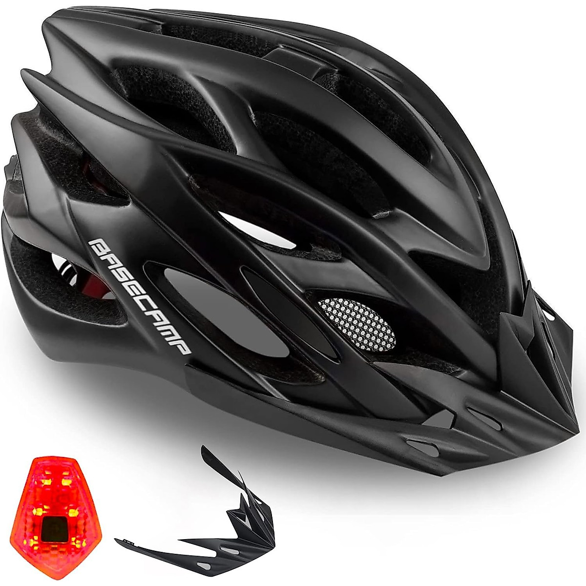 Basecamp Bike Helmet for Men Women with LED Safety Light Removable Sun Visor Lightweight Bicycle Helmet Adjustable Breathable Mountain & Road Cycling Helmets for Adult (BC-10)