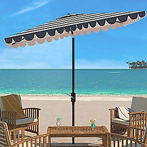 Safavieh PAT8311C Outdoor Vienna Navy and White 6'6" x 10' Rectangle Crank UV Protected Umbrella