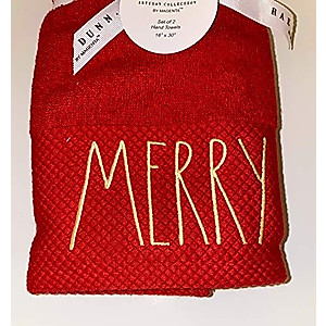 Rae Dunn Set of 2 Embroidered Merry Red Hand Towels for Christmas Bathroom Decor, Christmas Hand Towels, Christmas Decorations