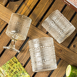 KEMORELA Vintage Glassware Drinking Glasses Set of 4, Hobnail Drinking Glasses, bar glasses, Embossed Design Glassware for Beverages, Beer, Cocktail, Whiskey, Juice and Various Mixed Drinks