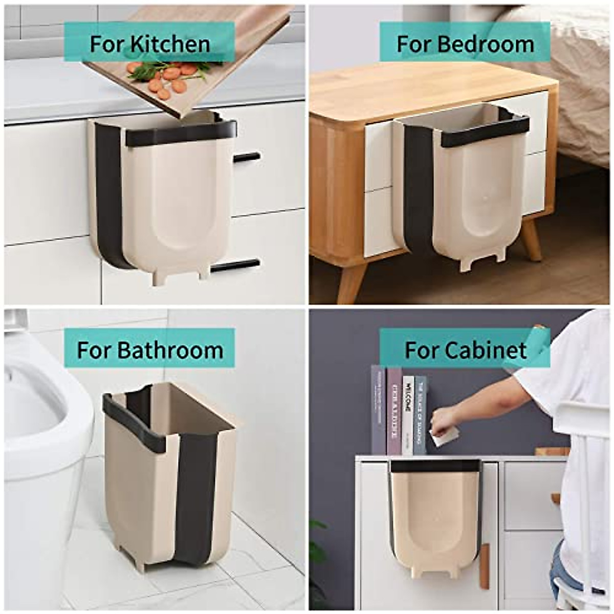 Horoper Hanging Trash Can, Foldable Garbage Can, Waterproof Multifunctional Countertop Hanging Kitchen Trash Can for Home Kitchen Bathroom(Coffee)
