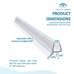 Aulett Home Frameless Shower Door Bottom Seal with Drip Rail - 3/8" x 36" Sweep - Glass Door Seal Strip to Stop Shower Leaks