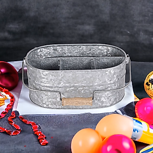 Alpha Living Home Utensil Caddy, Silverware Caddy Party, Silverware Caddy, Picnic Caddy, Flatware Caddy, Paper Plate Caddy, Galvanized Utensil Caddy, Utensil Caddy for Countertop 13.5 inch- Natural