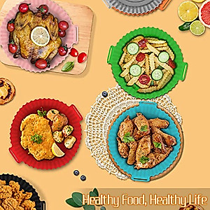 3 Pack Air Fryer Silicone Liners Pot, 8 Inch Silicone Air Fryer Liners Round Reusable Air Fryer Basket for 3.5-7QT, Replacement of Parchment Paper Liners for Baking Oven Microwave (Blue+Pink+Grey)