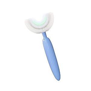 SHNOKER New Toothbrush with U-shaped Food Grade Silicone Brush Head for Kids 2-8 Years Old (Blue, 1Pack)