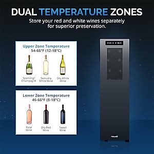 NewAir Shadow-T Series 18 Bottle Thermoelectric Wine Fridge, Dual Temperature Zones, Countertop Wine Refrigerator, Mirrored Compact Wine Cellar, Double-Layer Glass Door Cooler, Vibration-Free