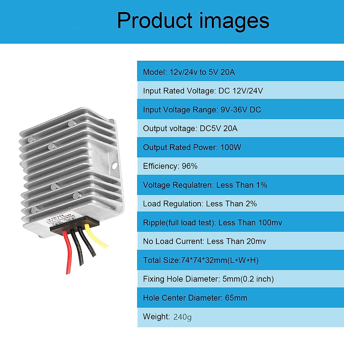 DC Voltage Regulator Buck Converter DC 12V 24V Step-Down to 5V 20A 100W Reducer stabilized Power Supply Converter Waterproof Module Transformer