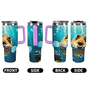 Cute Puffer Fish 40 Oz Car Cup Stainless Steel Travel Mug Leak-Proof Insulated Tumbler with Handle Violet-style