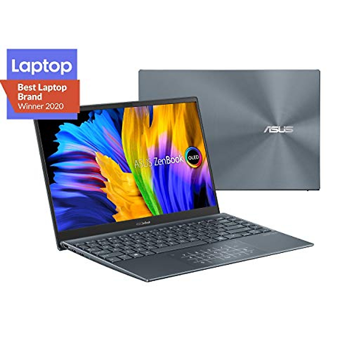 ASUS ZenBook 13 Ultra-Slim Laptop, 13.3” OLED NanoEdge, Intel Evo Platform i7-1165G7, 16GB, 512GB SSD, NumberPad, Thunderbolt 4, Wi-Fi 6, Windows 11 Pro, AI Noise-Cancellation, Pine Grey, UX325EA-XH74