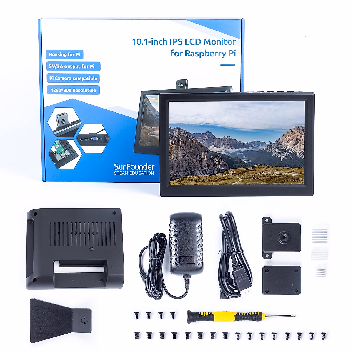 SunFounder 10.1'' Screen for Raspberry Pi Display IPS Monitor 10.1 inch Portable Laptop Monitor Resolution 1280×800 with Rear Housing Cooling Fan (This is not a Touch Screen Monitor)