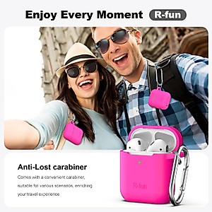 R-fun Compatible with AirPods Case Cover, Soft Silicone Protective Cover with Keychain for Women Men Compatible with Apple AirPods 2nd 1st Generation Charging Case, Front LED Visible,Rose Pink
