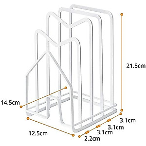 LINFIDITE Cutting Board Rack Chopping Board Organizer Stand Holder Kitchen Countertop Pots Pan Lids Rack Organizer Flat Steel 4.92Lx5.71Wx8.46H in. White