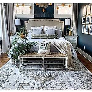 Hauteloom Southwark Oriental Medallion Traditional Farmhouse 9' x 12'4" Living Room Bedroom Area Rug - Bohemian Vintage Distressed - Brown, Beige, Cream, Mustard