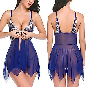 Avidlove Babydoll Lingerie for Women Sexy Lingerie Nightgown Lace Nighties Pajama for Women Blue