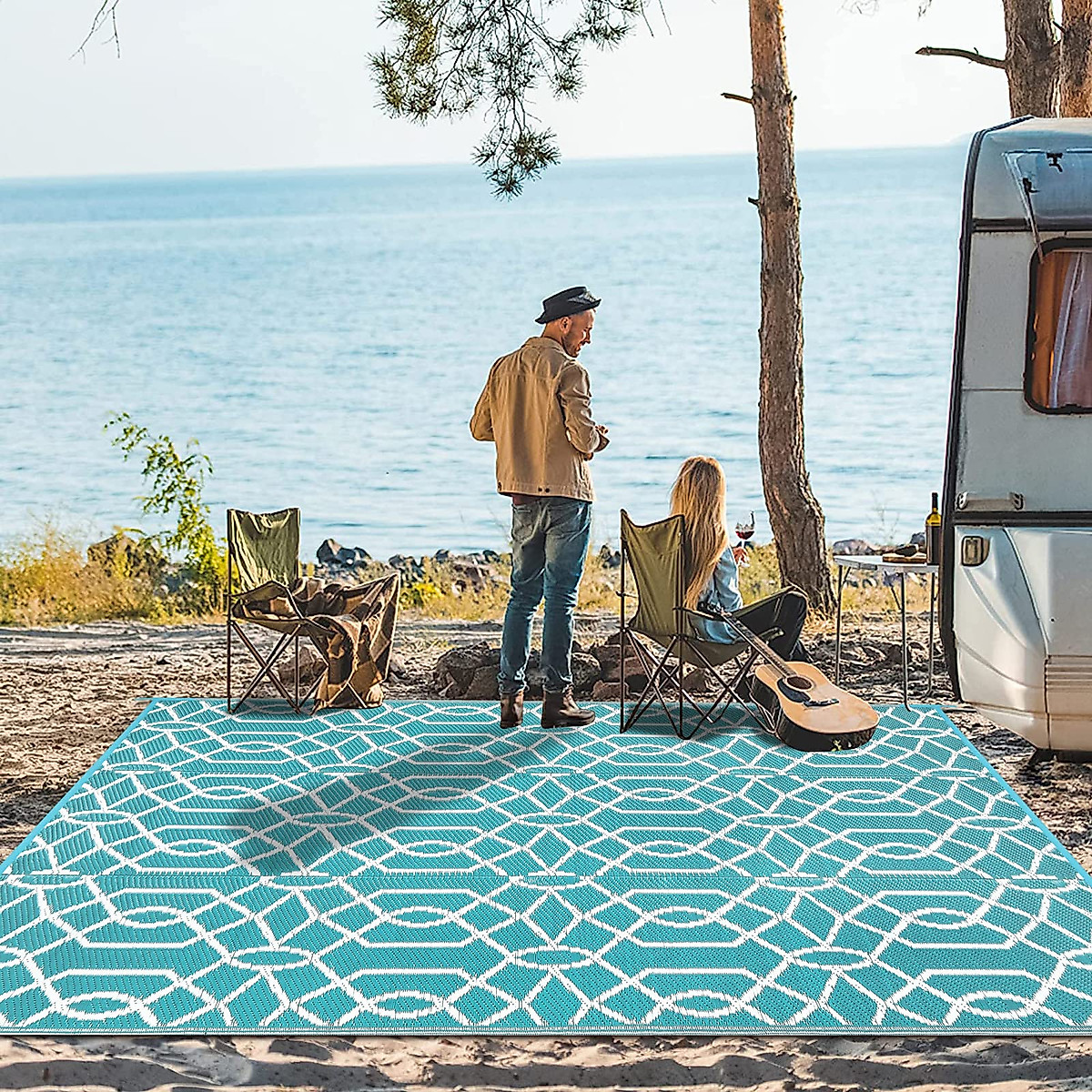 HEBE Outdoor Rug 6'x9' for Patios Waterproof Clearance Reversible Patio Mat Plastic Straw Rug RV Camping Mat Outside Area Rug Carpet for Camping RV,Porch,Deck,Balcony,Camper,Backyard