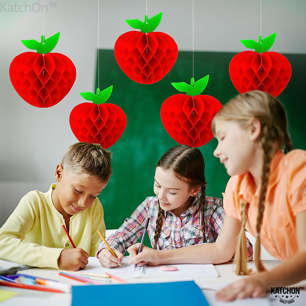 KatchOn, Red Apples Honeycomb Centerpiece Decorations - Large, Pack of 6 | Back to School Decorations for Classroom | Apples Hanging Decoration | Apples Honeycomb Garland, Apples Decorations for Party