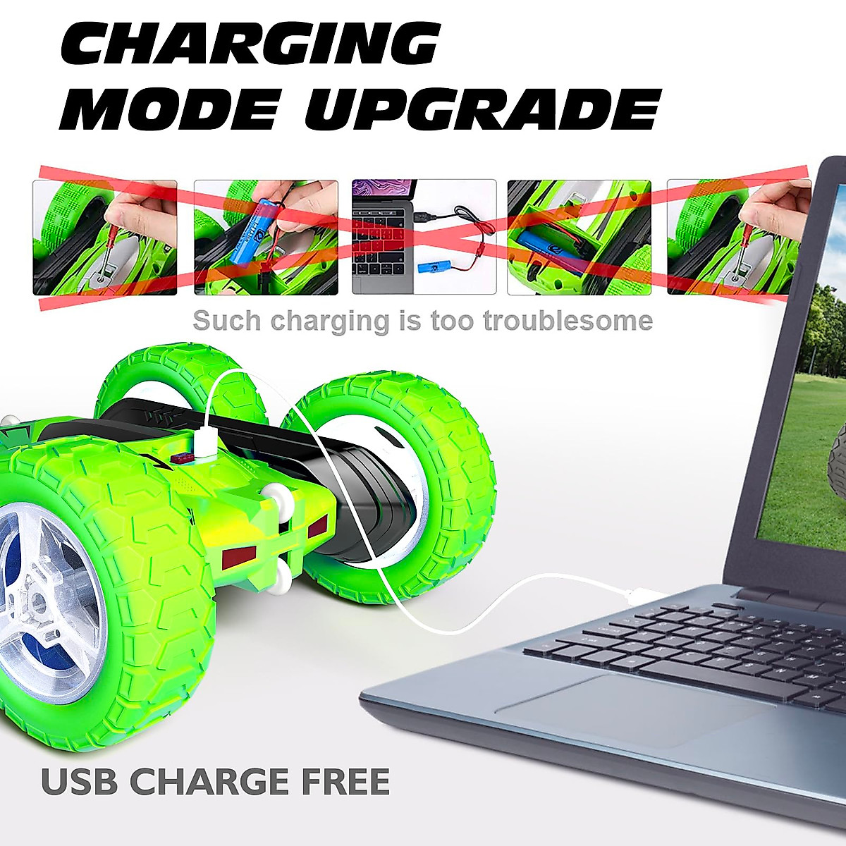 Tecnock Remote Control Car for Kids, 360 ° Rotating Double Sided Flip RC Stunt Car, 2.4GHz 4WD Toy Car with Rechargeable Battery for 45 Min Play, Great Gifts for Boys and Girls