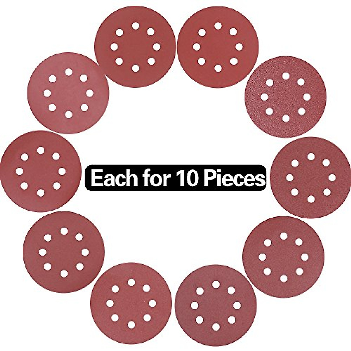 Swpeet 100 Pcs Sanding Discs Sandpaper Hook and Loop Pads for Circular Sander Grits Sanding Sheets 10 Sizes - 40/60 / 80/100/ 120/180 / 240/320 / 400/800 Grits