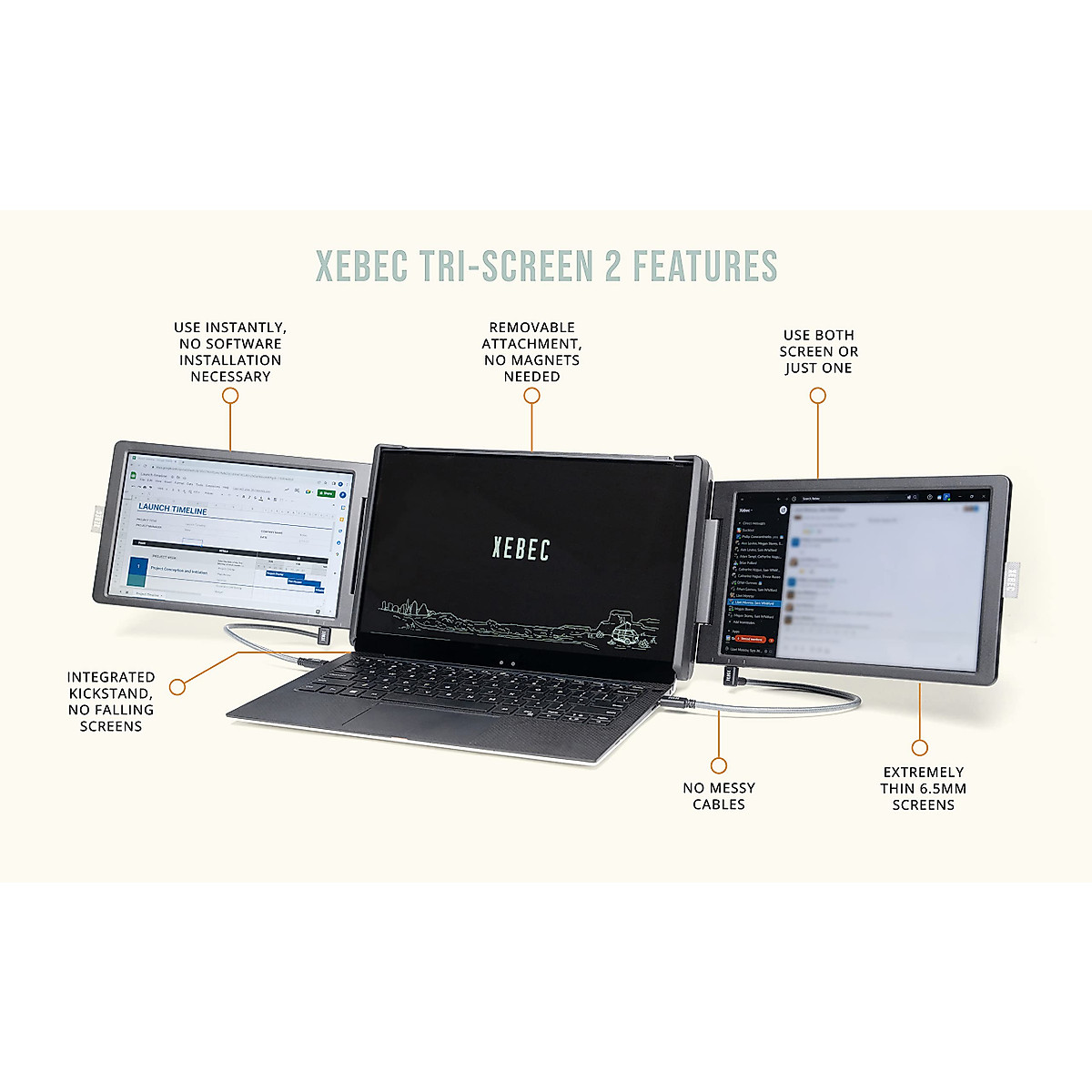 Xebec Tri-Screen 2 | 10.1in Portable Attachable Monitor for Laptop | Full HD Plug & Play, Compatible with Mac, PC, 1920x1200 Full HD Displays | The Original Tri Screen for Laptop with Instant Setup