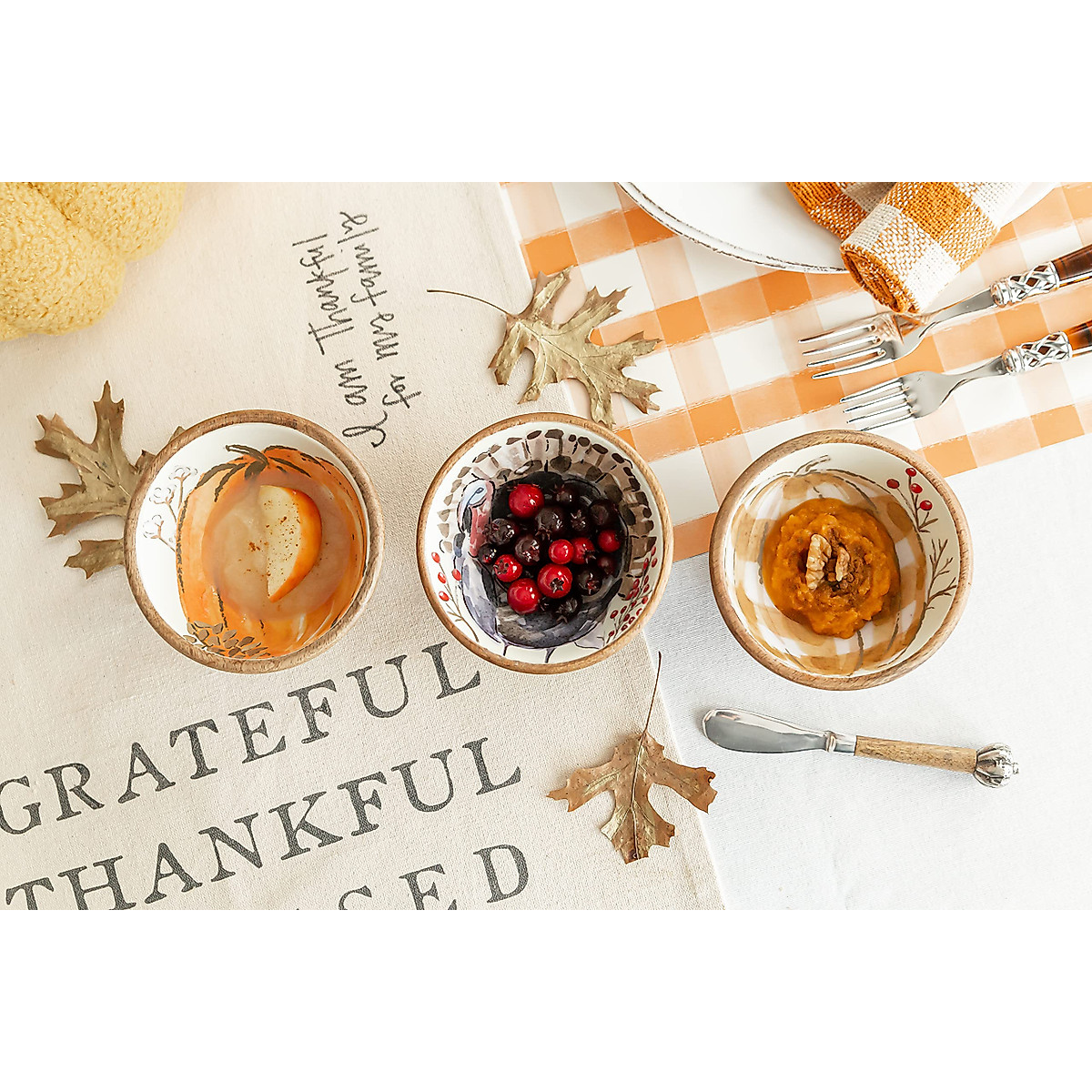 Mud Pie, Turkey, Enamel Harvest Dip Bowl Set, cup 3" x 5" dia | spreader 6 1/2"