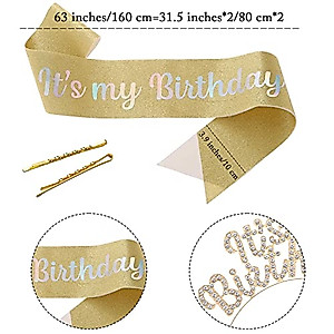 Acenail Birthday Headbands Women Birthday Sash Happy Birthday Headband Rhinestone Birthday Queen Crowns and Tiaras Birthday Princess Crown Birthday Queen Tiara Birthday Head Band Set Crystal Birthday Decorations Girls Birthday Hair Accessories (B-Gold)