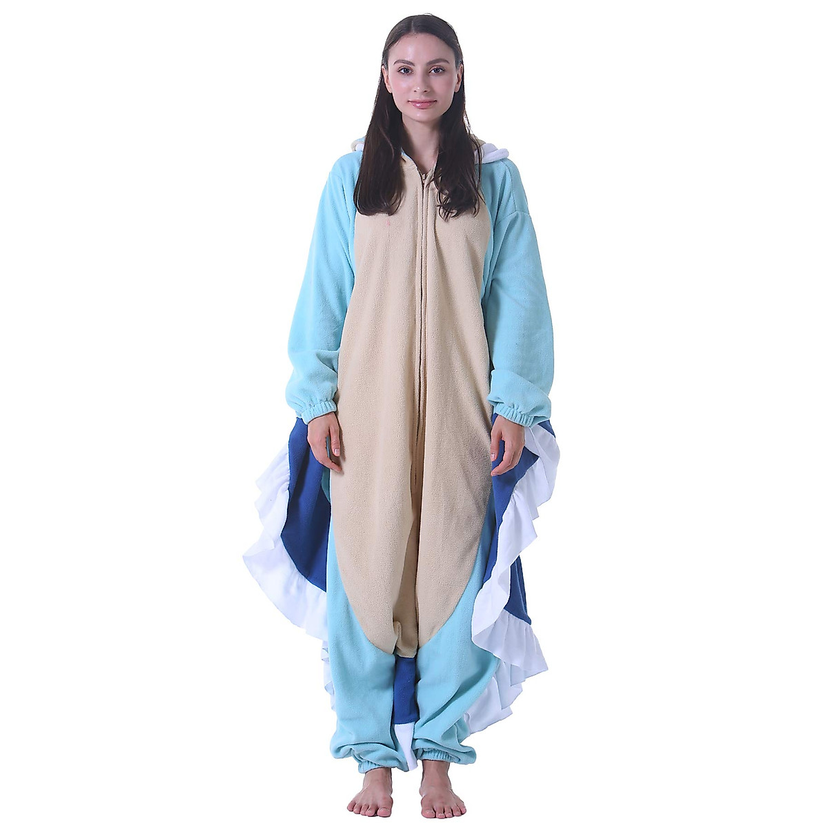 DELEY Unisex Blue Sea Hare Costume Adult Onesie, One Piece Pajamas, Halloween Cosplay Costumes Homewear Jumpsuit