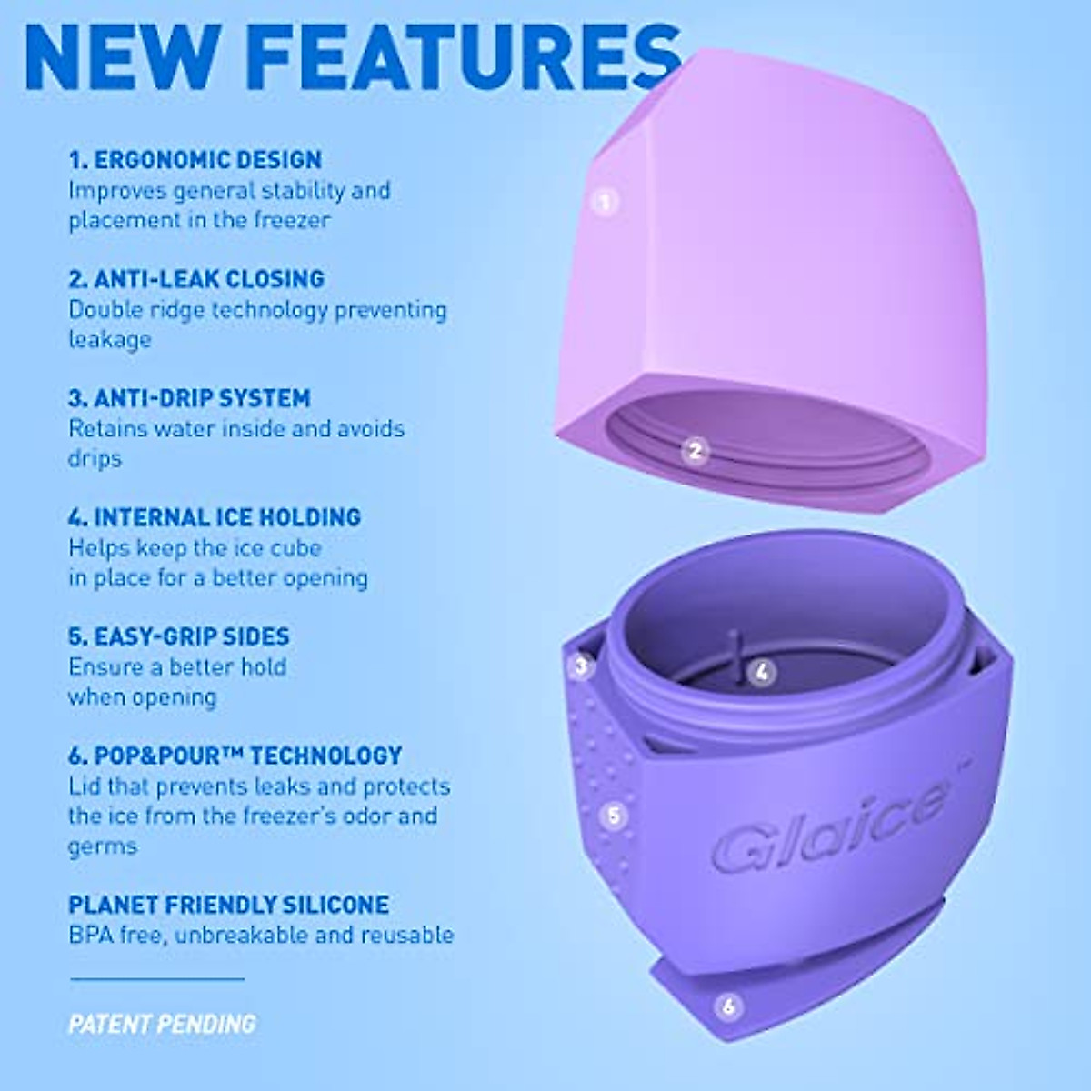 Ice Roller for Face & Eyes with Anti-Leak and Drip system. Ice Holder Tool, Face icer with easy-grip sides. Ice Cube Mold for Facial Icing. Depuff & Contour. Booklet with recipes included. GLAICE