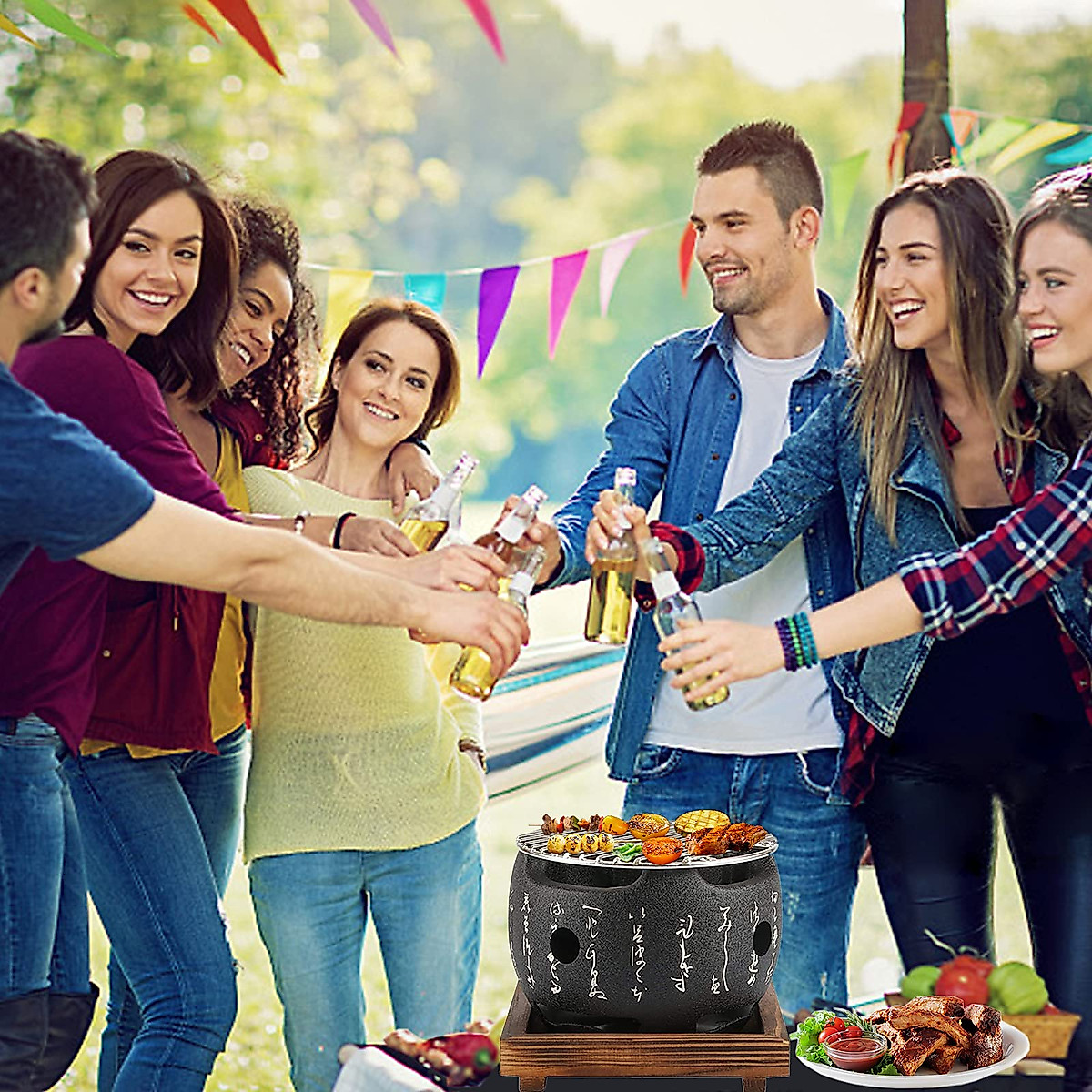 6.3in Japanese Style BBQ Grill Portable Round Barbecue Stove Food Charcoal Stove with Wire Mesh Grill and Base Japanese Tabletop Household Barbecue Tools for 1-2 Person