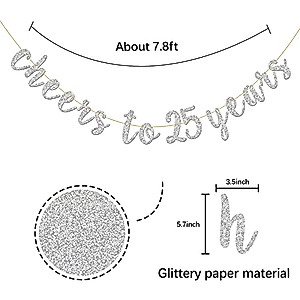 INNORU Glitter Silver Cheers to 25 Years Banner - 25th Birthday Sign Bunting 25th Marriage Anniversary Party Bunting Decorations