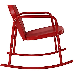 Crosley Furniture Griffith 3-Piece Outdoor Rocking Chair and Side Table Set, Retro Metal Bistro Patio Sets, Bright Red Gloss