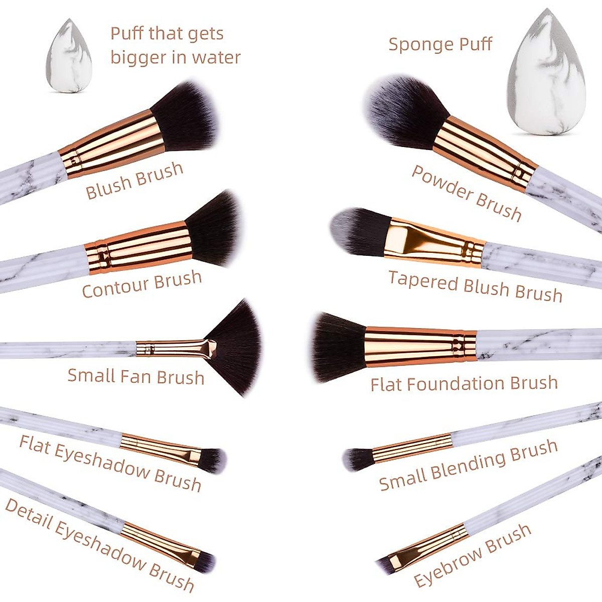 HEYMKGO Makeup Brushes Professional Marble Makeup Brush Set, Soft and Odor-free Natural Synthetic Bristles,10pcs Makeup Brush + 2 Makeup Sponge + Cosmetics Bag