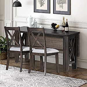 KoiHome Rustic, Family Solid Wood Space Saving 4 Chairs and Bench with Cushion Room, Distressed Finish, Set of 6 (Espresso), 6-Piece Foldable Dining Table Set