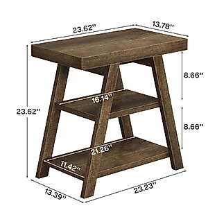 Tribesigns End Table for Living Room, 3-Tier Narrow Sofa Side Table with Storage Shelf, Farmhouse Small Wood End Table for Small Spaces, Industrial Heavy-Duty Bedside Table for Bedroom, Rustic Brown