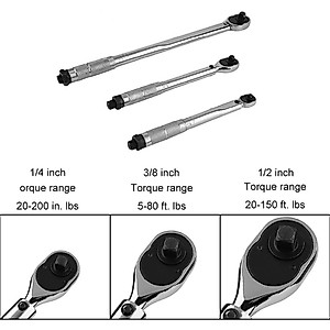 Torque Wrench Set of 3 1/4, 3/8, 1/2 Drive Click Type Snap Socket (3)